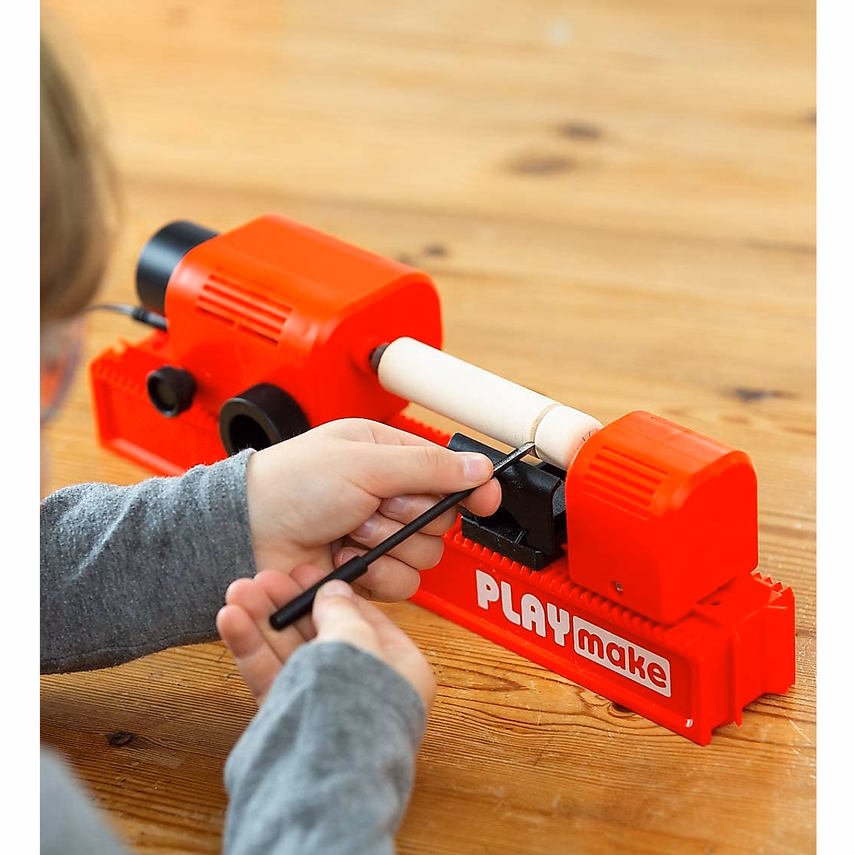 PLAYmake Kids’ 4-in-1 Woodshop Carpentry Cool Tool with Jigsaw, Lathe, Drill Press, Sander, Power Supply, Safety Goggles, Extra Supplies, and Deluxe Project Book