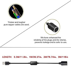 TEHUS USB to 12V DC Power Adapter - USB 5V A Male to 12V Car Cigarette Lighter Socket Power Converter for Driving Recorder DVR Dash Camera GPS(10W 0.8A Max) (0.3M/11.8in)