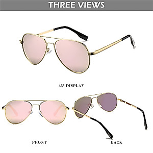 HJSTES Polarized Aviator Sunglasses for Women Men Classic Metal Shades Mirror Lens 100% UV Blocking, 58mm(Glod Frame/Pink Mirrored)