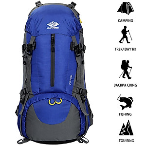 Esup 50L Hiking Backpack Men Camping Backpack with rain cover 45l+5l Lightweight Backpacking Backpack Travel Backpack (Sky Blue)