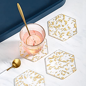 Coasters for Drinks, Stylish Gold Foil Coasters 6 Pieces Clear Acrylic Cup Coasters for Coffee Wooden Table, Set of 6 Coffee Coaster for Home Decor Gift