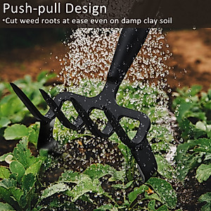 Cultivator Hoe Garden Tools for Gardening, Heavy Duty Stainless Steel 4 Tine Hand Garden Rake Cultivator and Stirrup Hoe Long Handle for Women Weeding Loosening Digging 30-60 inch