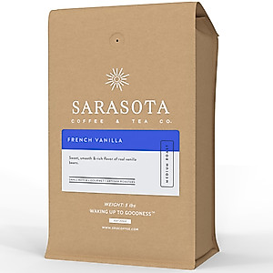 Sarasota Coffee Ground French Vanilla | Medium Roast Gourmet Flavored Coffee Grounds | Low Acid, Mold Free, Specialty Grade Flavored Bulk Ground Coffee | 5lb (80 oz)