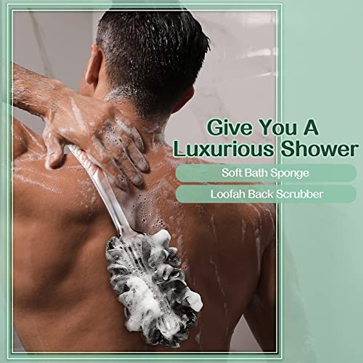 5 Pieces Loofah Back Scrubber for Shower Long Handle Bath Body Brush Shower Brush with Long Handled Deep Cleansing and Exfoliating Bath Loofah Sponge for Men Women in Bathing Accessories