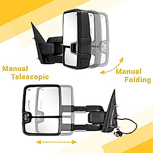 Towing Mirrors Compatible with 2014 2015 2016 2017 2018 Chevy Silverado GMC Sierra 1500 2500 HD 3500 HD with Power Glass LED Arrow Turn Signal Backup Lamp Running Light Heated Extendable Pair Set