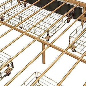 HBRR Queen Size Upholstered Bed with 4 Storage Drawers, Metal Platform Bed Frame with Button Tufted Headboard, Heavy Duty Mattress Foundation, No Box Spring Needed, Beige