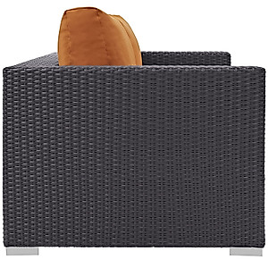 Modway Convene Wicker Rattan Outdoor Patio Loveseat with Cushions in Espresso Orange