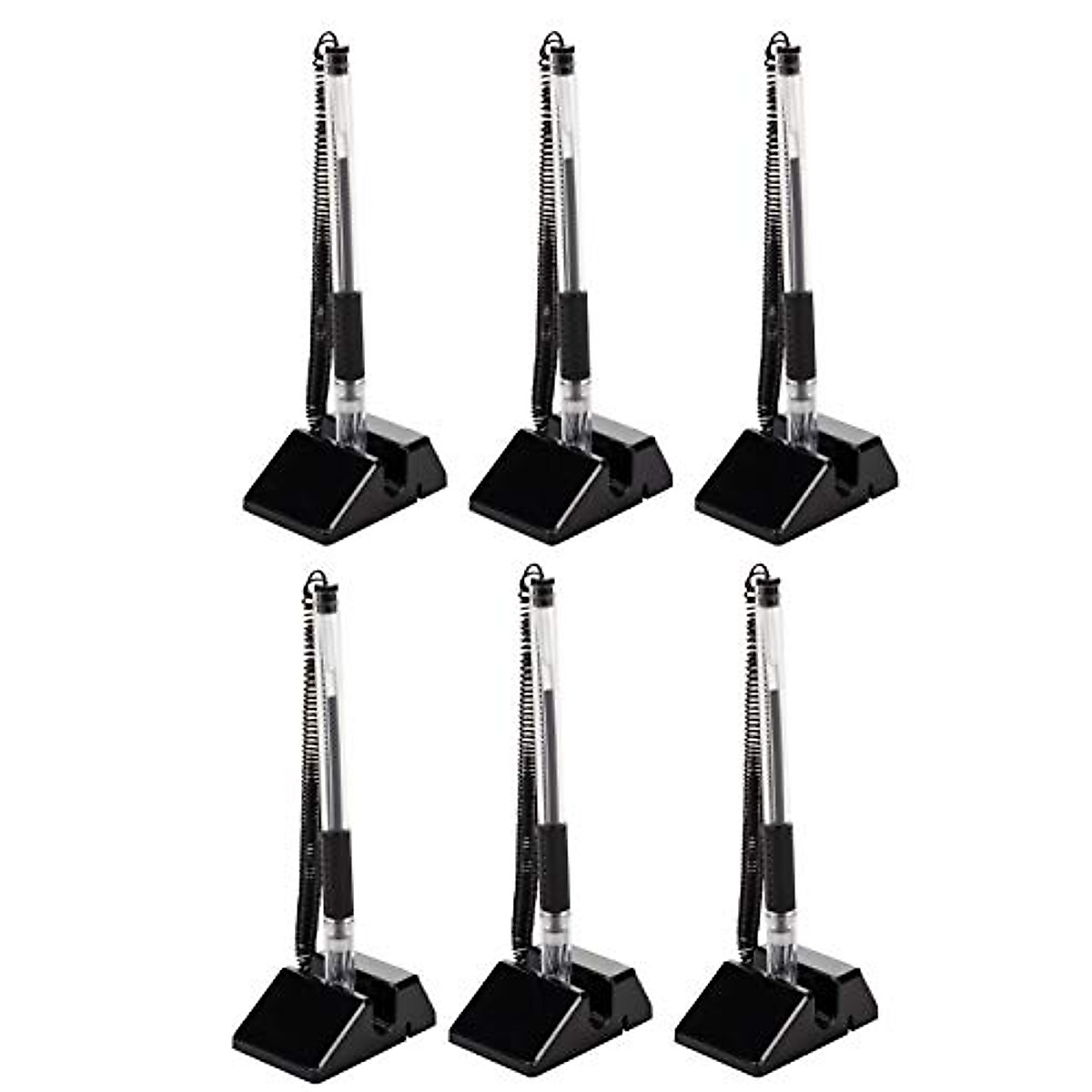 Juvale Desktop Pen - 6-Pack Counter Pens, Security Gel Ink Pens for Bank, Office, Hotel Lobbies, Retail Stores, Anti-Theft Pen with Adhesive-Backed Base, Black, 0.5mm Ballpoint