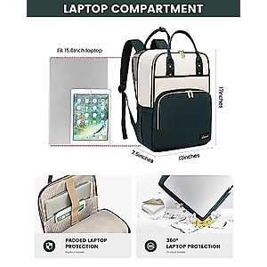 LOVEVOOK Laptop Backpack for Women 15.6 Inch, Travel Backpack Personal Item Carry On Bag for College, Women’s Computer Backpack Laptop Bag for Work for Teacher Nurse With Water-Resistant, Dark Green