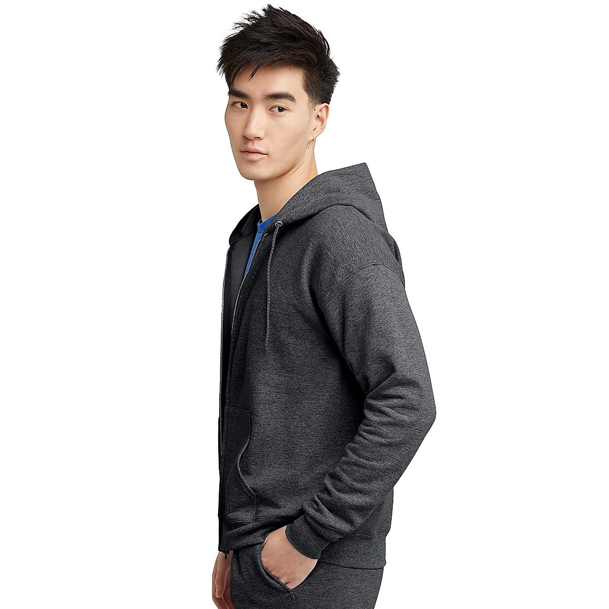 Hanes Men's Full-Zip Eco-Smart Hoodie, Charcoal Heather, Medium, OP180