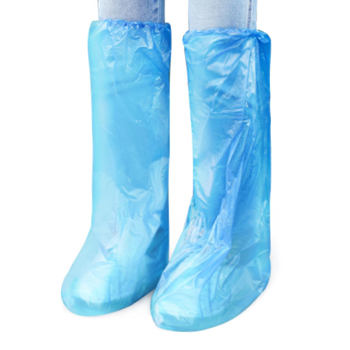 IwIeIaIrI Disposable Shoe Covers 60 Pack (30 Pairs) Blue Rain Shoes and Boots Cover Plastic Long Shoe Cover Clear Waterproof Anti-Slip Overshoe for Women Men Water Boots Cover Rainy Day Use Cover