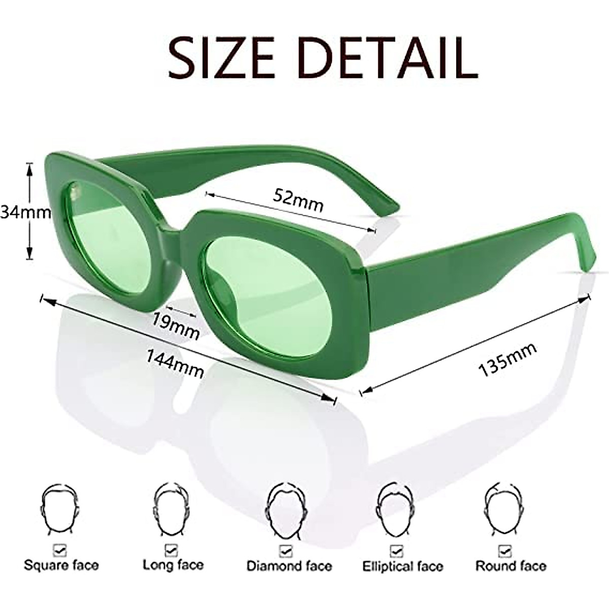 MuagoChic Retro Rectangle Oval Lenses UV400 Sunglasses for Women Men Narrow Thin Square Frame Sun Glasses Vintage Shades Green