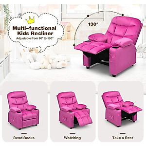 HOMGX Kids Velvet Recliner Chair, Pink
