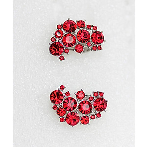 Faship Clip On Earrings Stunning Red Rhinestone Crystal - Red
