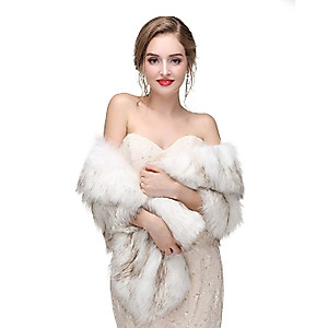 CanB Women's 1920s Faux Fur Shawl Bridal Wedding Fur Wraps and Bolero Shrug Faux Mink Stole for Women and Girls…
