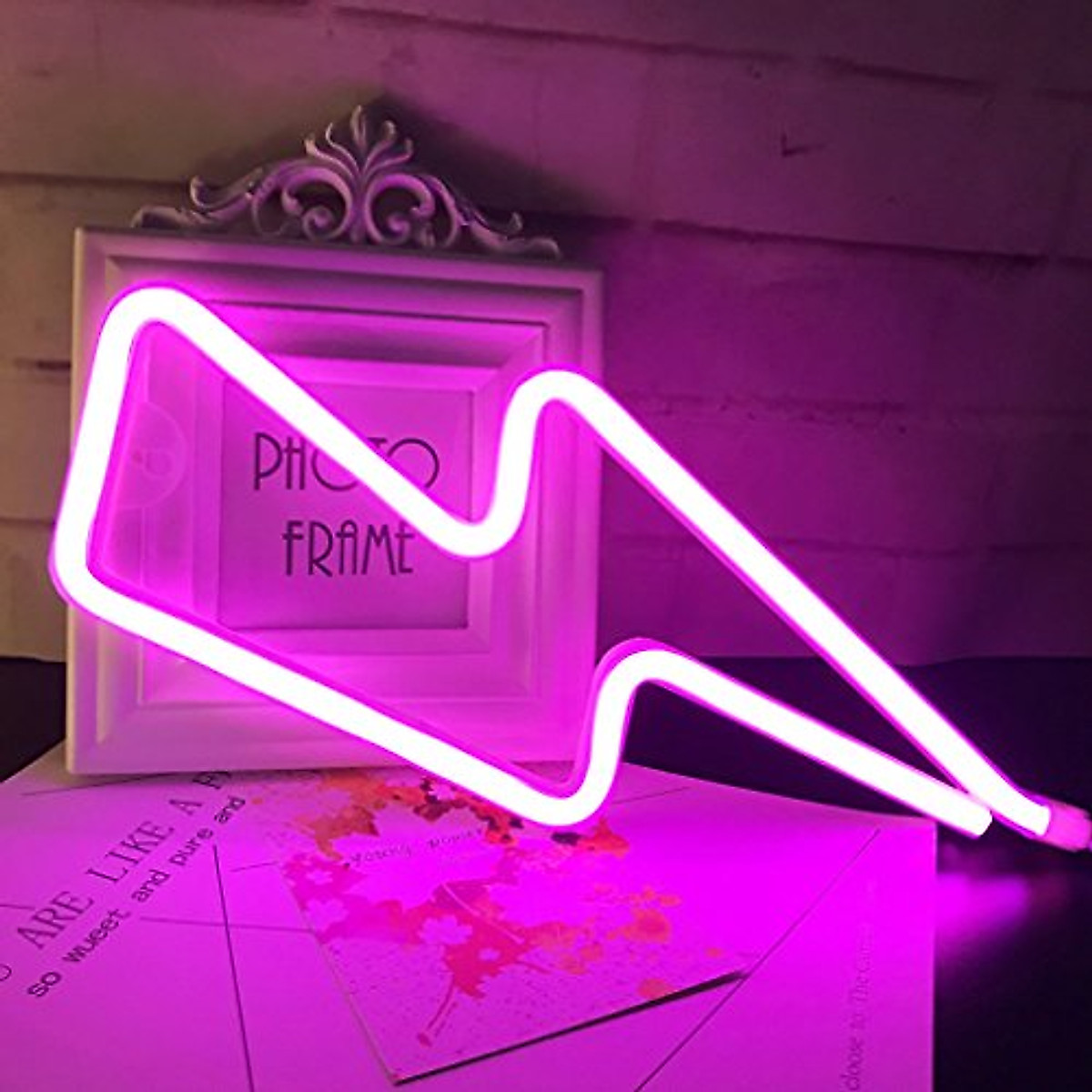 QiaoFei LED Neon Lightning Sign Shaped Decor Light,Wall Decor for Chistmas,Birthday Party,Kids Room, Living Room, Wedding Party Decor (Pink)