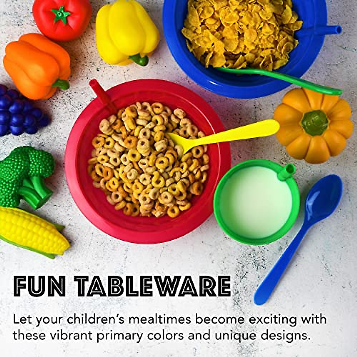 Green Direct Sippy Bowl With Straw and Spoons | 22 Ounce Plastic Cereal Bowls With Straws BPA Free Assorted Color | Built-in Straw Bowl Blue Red Green Yellow Pack of 4