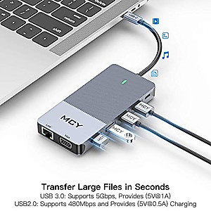 Docking Station, MCY 12 in 1 Triple Display Laptop USB C Docking Station Dual Monitor USB Type C Hub with Dual HDMI VGA Adapter, Compatible with MacBook, XPS, Dell, USB C Dock
