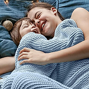 jinchan Cable Knit Throw Blanket Light Blue Sweater 100% Cotton Blanket for Couch Sofa Bed Woven Blanket Spring Throw Blanket Baby Nursery Women Gifts All Season 45x70 Inch