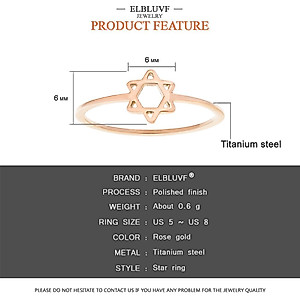 ELBLUVF Stainless-steel14k Rose Gold Plated Star of David Jewish Star Little Finger Ring (7)