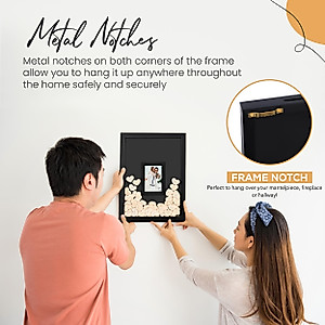 WISATO Wedding Guest Book Picture Frame - Unique Wedding Heart Guest Book Drop Box - Guest Book Alternatives for Receptions, Bridal Showers, Anniversary - 15.5x12x0.75 Black Frame - 120 Wooden Hearts