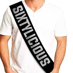 Sixtylicious Black and Silver Glitter Satin Sash - Happy 60th Birthday Party Supplies, Ideas and Decorations