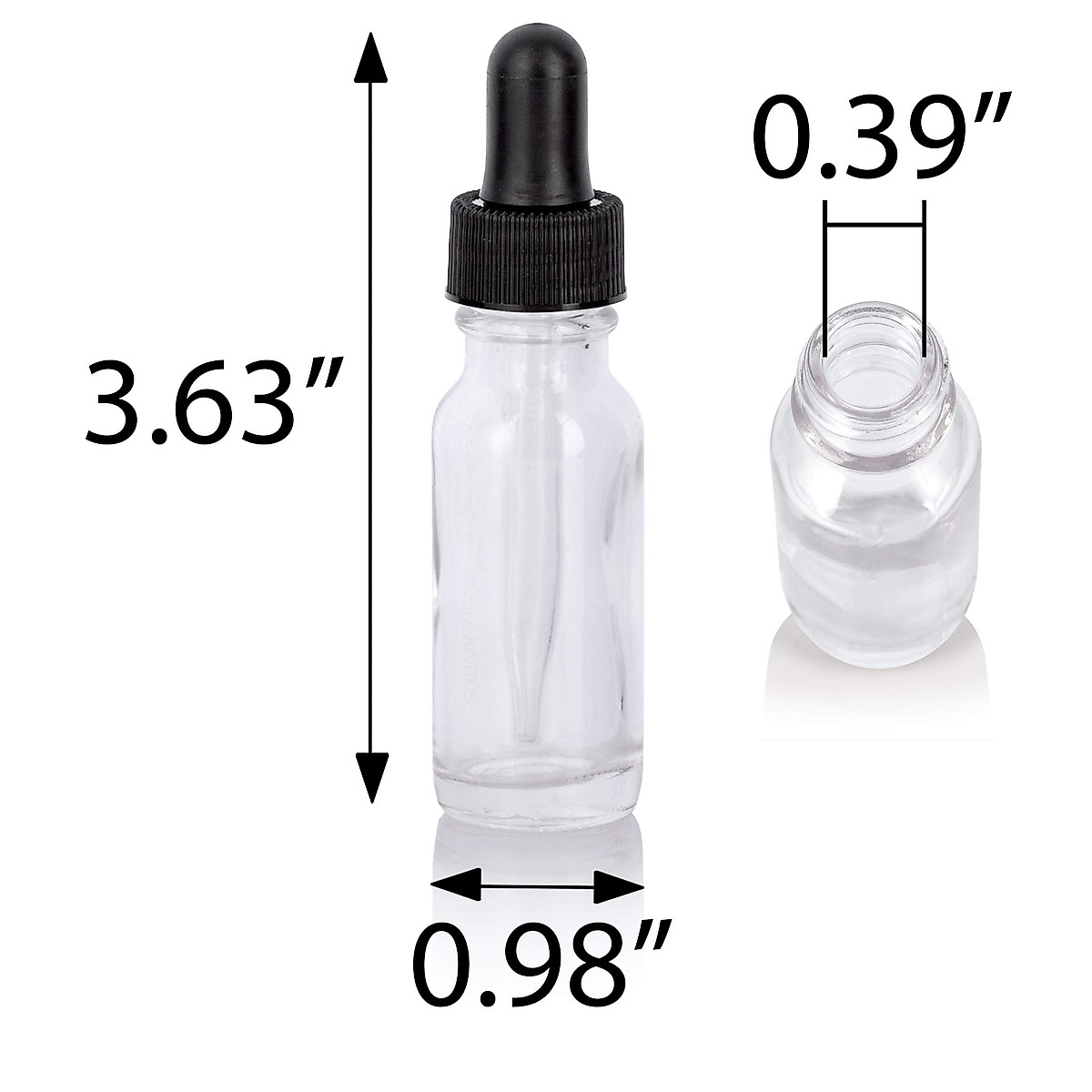 JUVITUS (12 pack) 0.5 oz / 15 ml Clear Glass Bottle with Black Dropper + Funnel