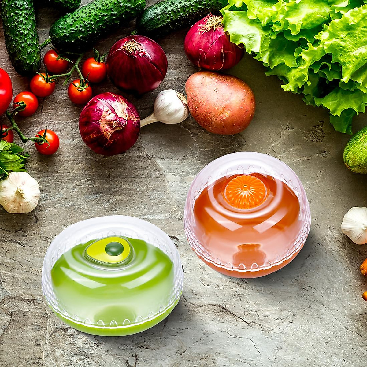 YSYONM Vegetable and Fruit Storage Containers for Refrigerator Avocado Saver and Onion Holder Food Storage Keeper Reusable with Lids 2 Pack