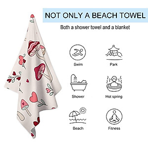 ZHIMI Beach Towels Oversized Pink Mushroom Heart Leaves Hand Bath Towel Pool Towels Microfiber Absorbent Sand Free Quick Dry Towels for Bathroom Gym Camping Women Men 31x51Inch