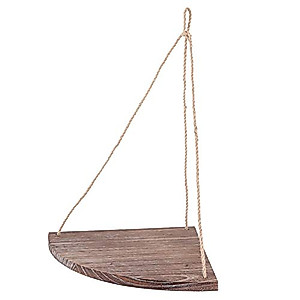 Ymiko Wall Hanging Wooden Display Corner Shelf Fan‑Shaped Floating Shelves Storage Rack with Hemp Rope for Home Decoration Photo Display (Antique)