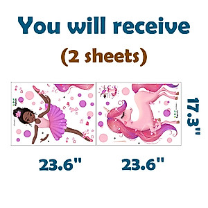 RoyoLam Black Ballet Girl with Unicorn Wall Decals Nursery Preschool Wall Stickers for Kid Baby Girl Removable Peel and Stick Waterproof Wall Art Decor Stickers for Living Room Bedroom Bathroom