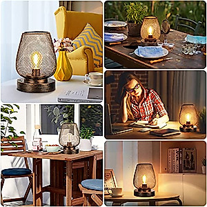 UBright Table Lamp Metal Cage LED Lantern Rechargeable with 4 Lighting Mode Cordless Lamp Decorative Light Outdoor Table Lamps for Patio Bedroom Living Room Indoors Outdoors (Bulb Included) (1 Pack)