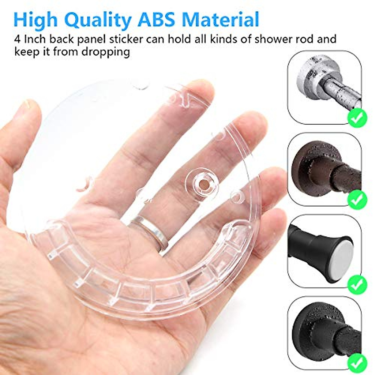 FEATCH 2 Pack Shower Curtain Rod Mount Holder, 4 Inch Universal Acrylic 3M Adhesive Wall Mount Holder for Shower Curtain Rod (Shower Curtain Rod Not Included) … (Transparent)