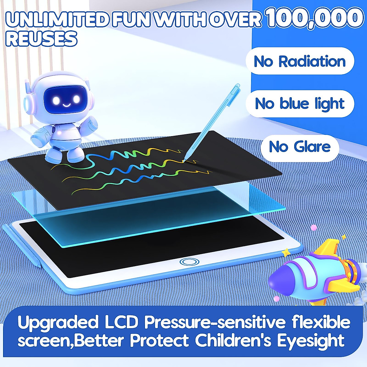 LCD Writing Tablet for Kids, 12 Inch Erasable Doodle Board Colorful Toddler Drawing Pad Mess Free Coloring Board Games Toys Gifts for Toddlers Boys Girls Adults (Macaron Blue/Green/Pink, 12 INCH)