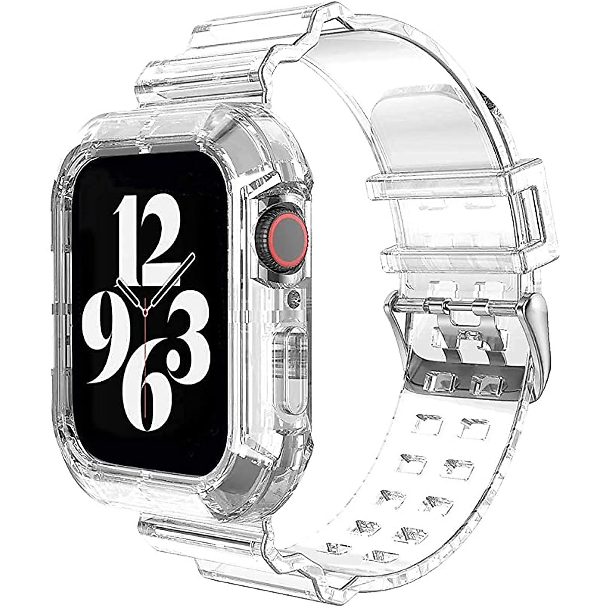 Wrist-B Compatible for Apple Watch Band Clear 44mm 45mm 42mm,Transparent Clear Watch Band Soft Silicone Sport Case and Strap for iWatch Series 7/6/5/SE Women Men (45mm/44mm/42mm)