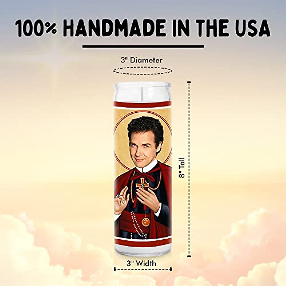 Norm Celebrity Prayer Candle - Comedian Funny Saint Candle - 8 inch Glass Prayer Pop Culture Votive - 100% Handmade in USA - Funny Celeb Novelty Actor TV Show Movie Gift