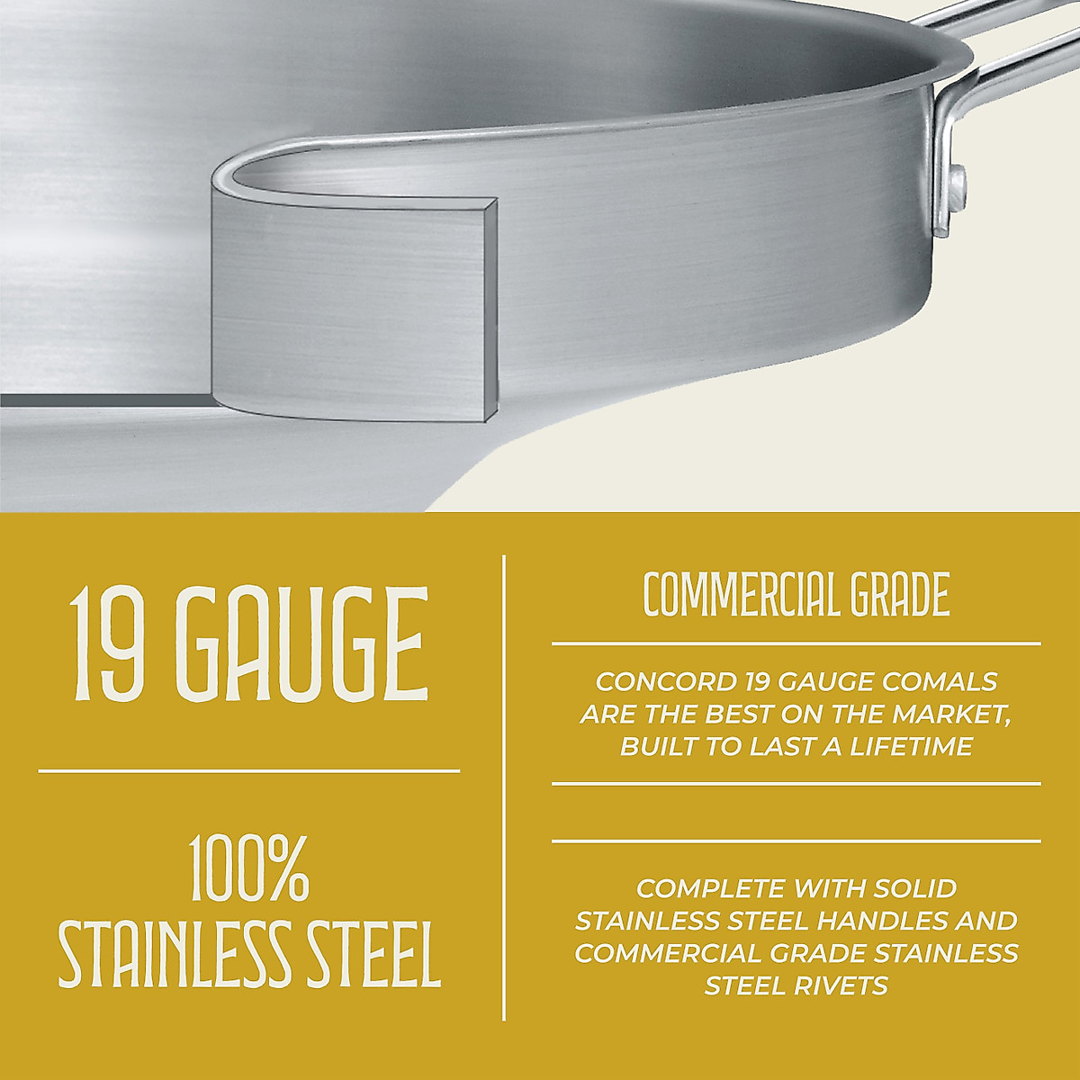 CONCORD Stainless Steel 8 Piece 22" Comal Cookware Set. Comales Discada Set