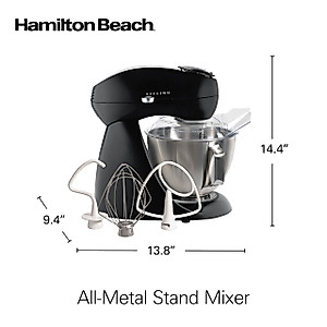 Hamilton Beach All-Metal 12-Speed Electric Stand Mixer, Tilt-Head, 4.5 Quarts, Pouring Shield, Licorice (63227)