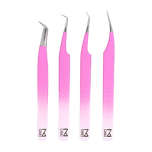 M LASH - V3 Tweezer Set Diamond Grip NANO Fiber Tip - Volume & Classic Eyelash Extensions - Japanese Steel Lash Tool (PW-Ombre)