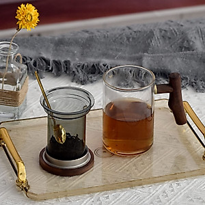 Paisener Glass Tea Mug with Infuser and Lid, 15OZ,Large Clear Tea Cup,Tea Mug with wooden handle and lid for hot tea or coffee (Tea Mug,15OZ)