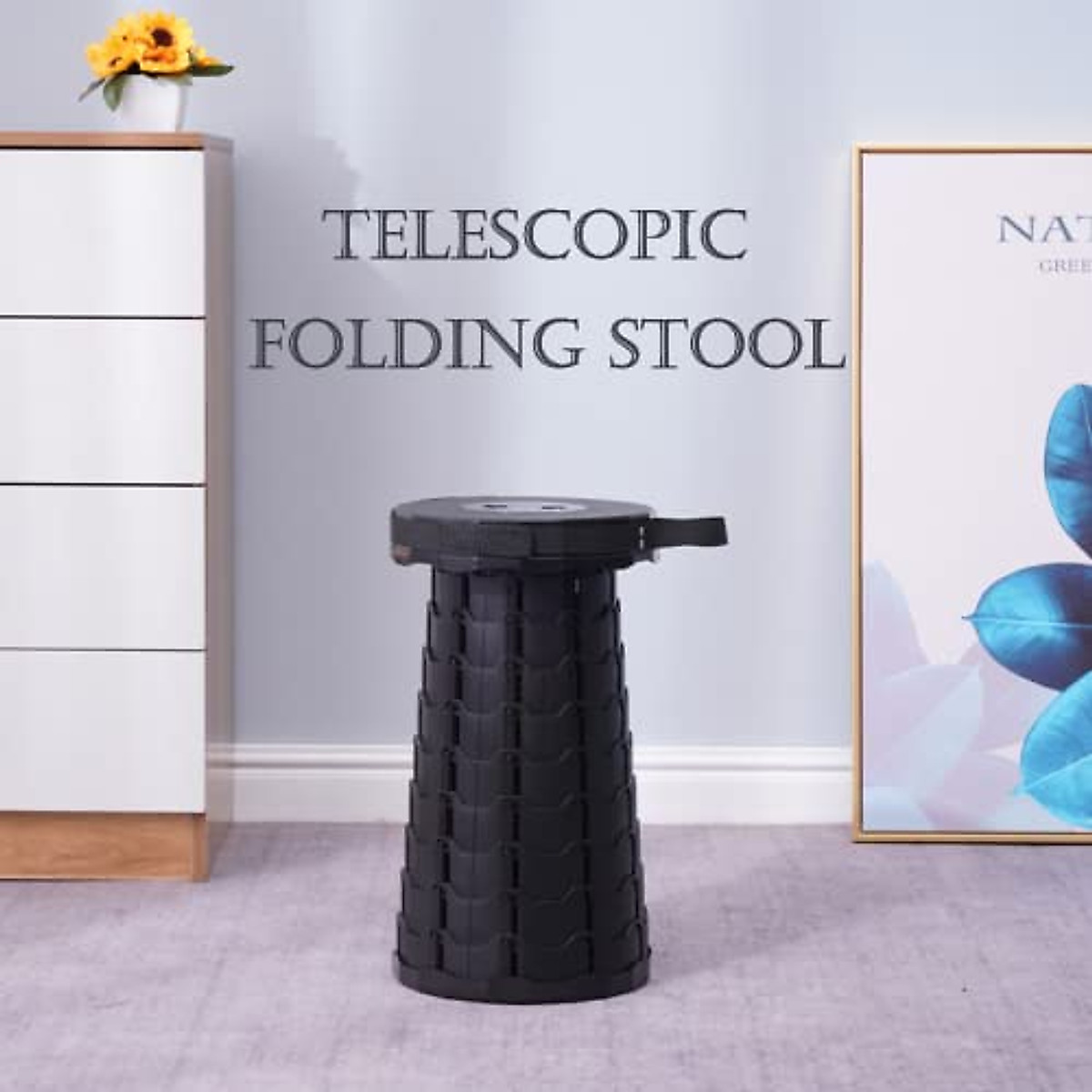 HS168 Upgraded Retractable Folding Stool, Collapsible Portable Stool with Seat Cushion & Nylon Bag, Camping Retractable Foldable Stool with Adjustable Height Telescopic Stool