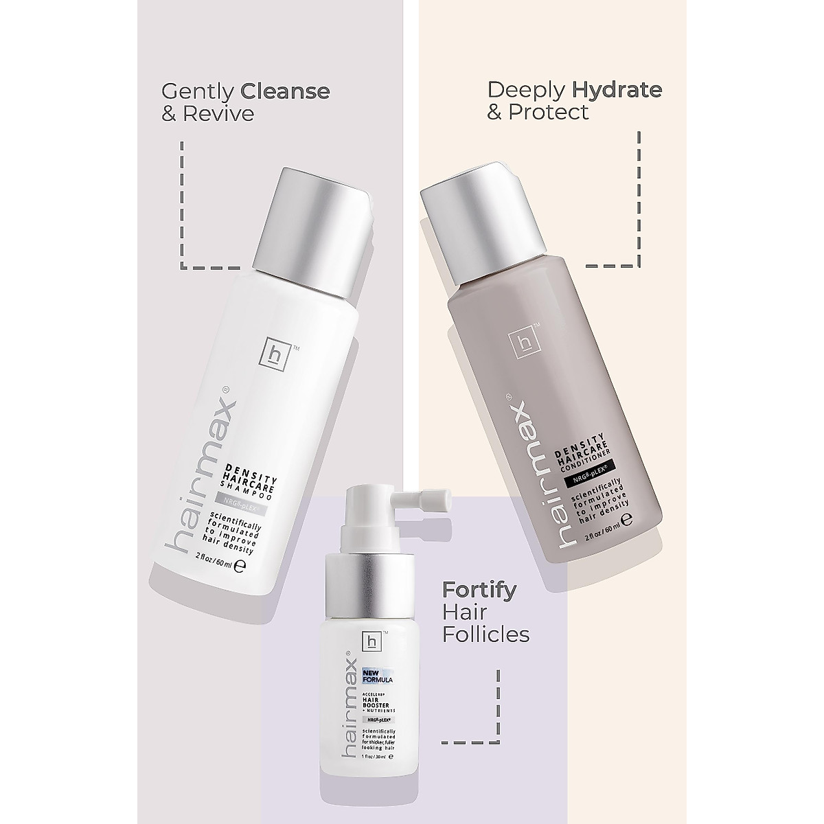 Hairmax Density Hair Care Set - For Thinning Hair - Invigorating Shampoo, Conditioner & Hair Booster - For Men & Women - 2 Bottles (2 fl oz) & 1 Bottle (1 fl oz)