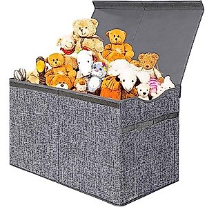 VICTOR'S Toy Box Chest, Collapsible Sturdy Storage Bins with Lids, Large Kids Toy Storage Organizer Boxes Bins Baskets for Kids, Boys, Girls, Nursery Room, Playroom, Closet, Home Organization, 26.8"x13.8" x16" (Dark Grey)