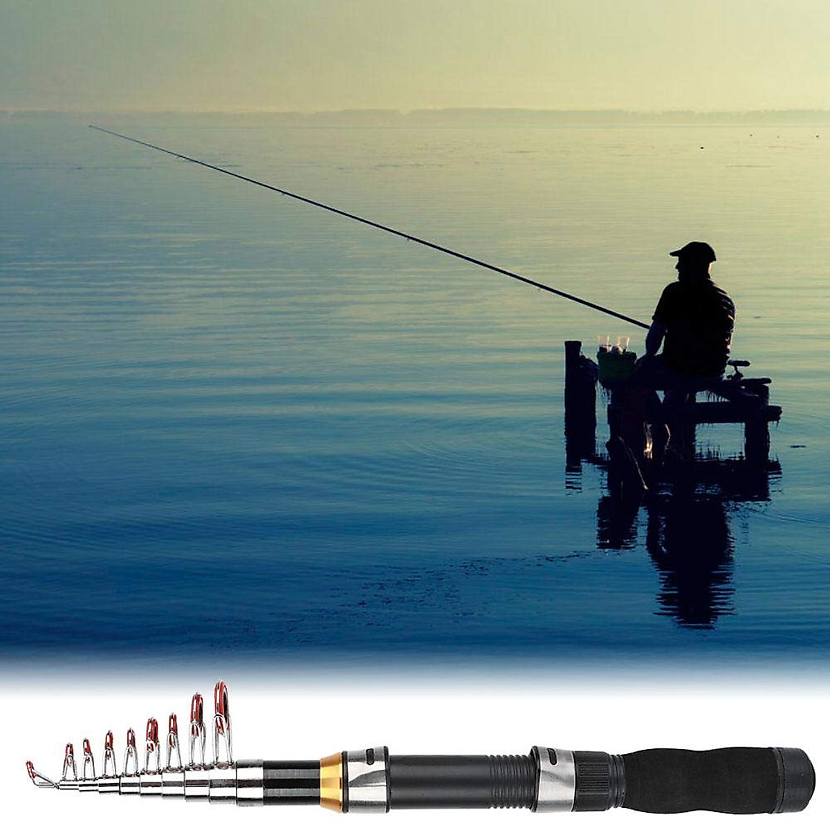 Alomejor Fishing Rod Portable Small Short Sea Pole Mini Sea Fishing Tools Telescopic Fishing Rod for Travel Seawater Freshwater Bass Trout Fishing(2.1m)