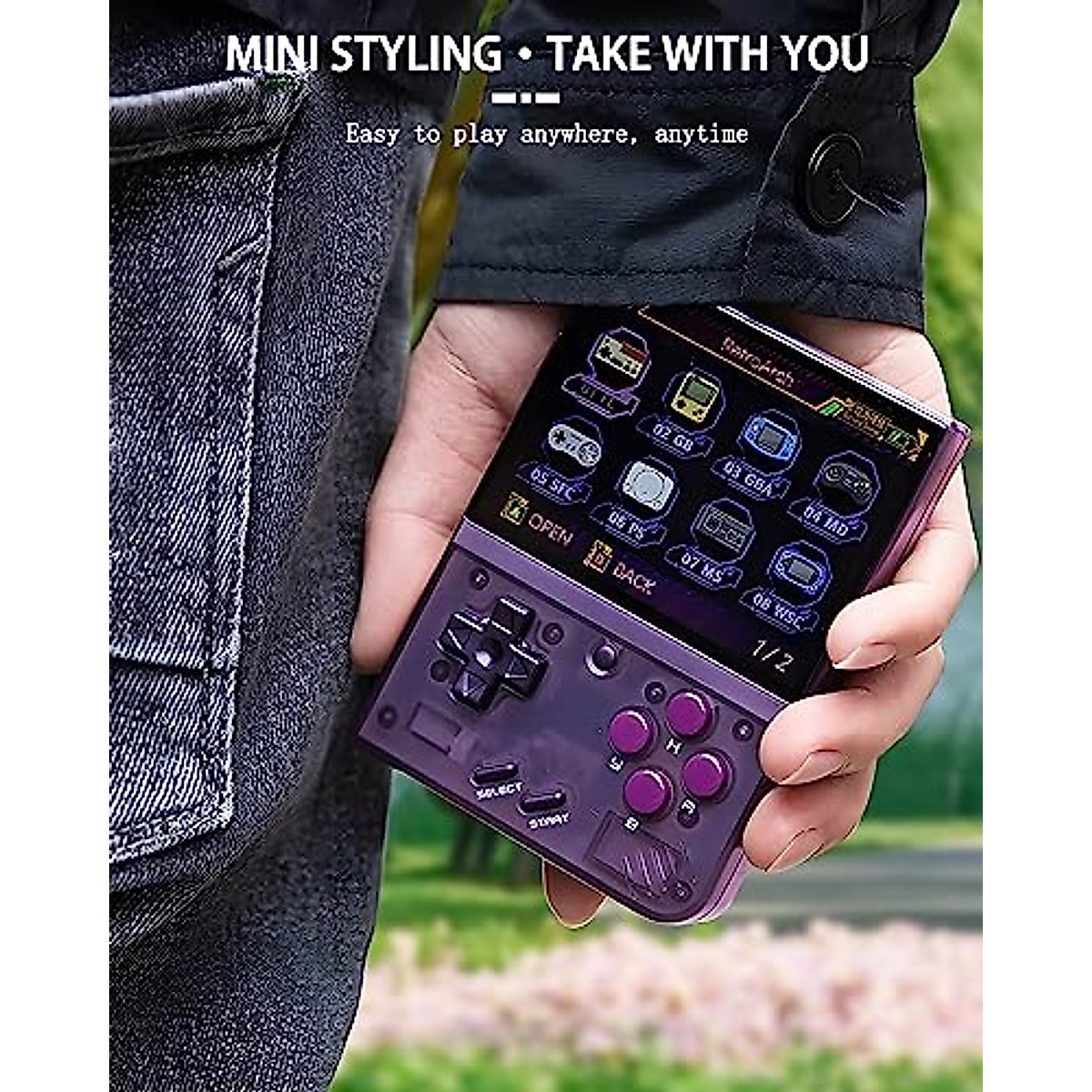 Miyoo Mini Plus Retro Handheld Game Console,Retro Game Emulator Console for Adults and Children,3.5" IPS Screen,64GB TF Card 10,000+ Games,Portable Rechargeable Open Source,Support WiFi (Purple)
