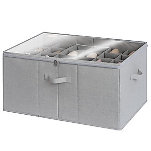 StorageWorks Shoe Organizer for Closet, Extra Large Fabric Shoe Storage Bins with Clear Cover, Adjustable Dividers for Shoe Storage, Grey, 1-Pack, Fits up to 24 Pairs