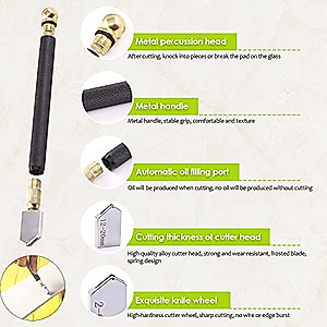 Keadic Glass Cutting Tool Set Contains Glass Running Pliers, 2mm-20mm Oil Feed Carbide Tip with 3 Bonus Blades, Calibrated Portable Circular Glass Cutter for Mirrors Windows Mosaic Stained Glass