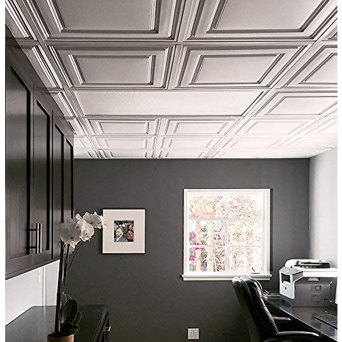 Ceilume 12 pc Stratford Ultra-Thin Feather-Light 2x4 Lay in Ceiling Tiles - for Use in 1" T-Bar Ceiling Grid - Drop Ceiling Tiles (12 Tiles, White)