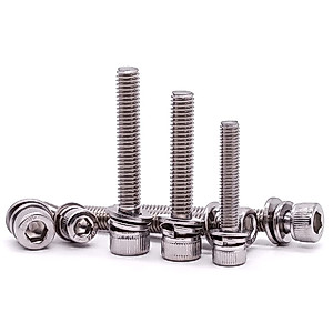 M5 x 40mm 30 PCS Socket Head Cap Screws with Flat Washer and Lock Washers, 304 Stainless Steel 18-8, Bright Finish, Full Thread, DIN912