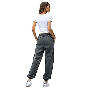 Comfy Sweatpants Women Girls Joggers Light Weight High Waisted Cuffed Yoga Cute Sport Gym Athletic Fit Lounge Pants Dark Grey XL